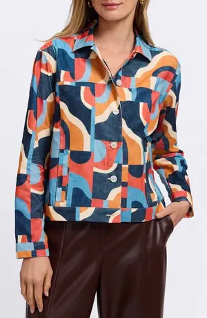Foxcroft Thelma Geo Print Shirt Jacket - Blue Multi