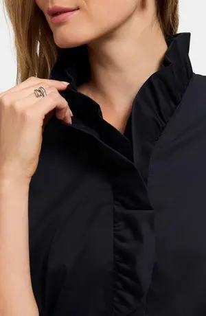 Foxcroft Edith Ruffle Button-up Shirt - Black