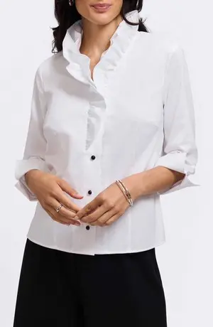 Foxcroft Edith Ruffle Button-up Shirt - White