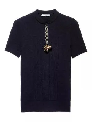 Prada Pendant-embellished Ribbed Sweater - Blue