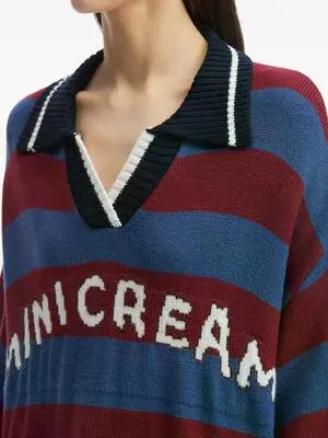 MINI CREAM Striped Polo-neck Sweater
