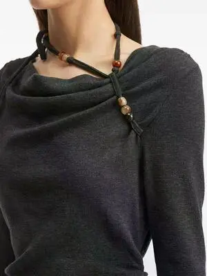 B+AB Draped-neckline Bead-embellished Top