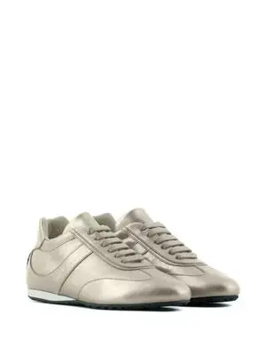 Giorgio Armani Lamé-effect Leather Sneakers - Neutrals