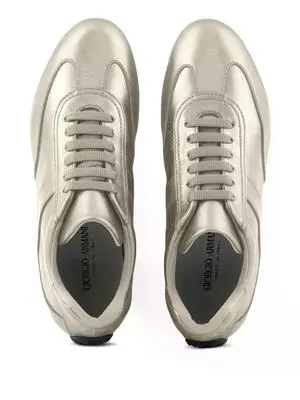 Giorgio Armani Lamé-effect Leather Sneakers - Neutrals