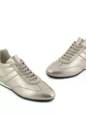 Giorgio Armani Lamé-effect Leather Sneakers - Neutrals
