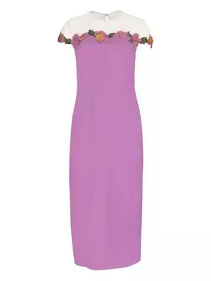 Oscar De La Renta Floral-embellished Sheath Midi Dress - Purple