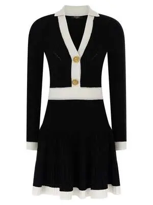 Balmain Two-tone Crochet Mini Dress - White/black