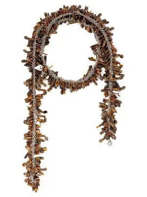 Dries Van Noten Embroidered Scarf Necklace - Brown