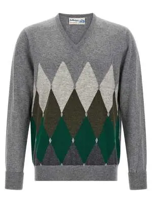 BALLANTYNE Argyle Jacquard Cashmere Sweater - Gray