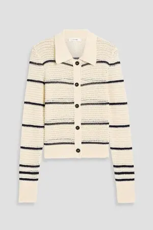 FRAME Striped Crocheted Cotton-blend Cardigan