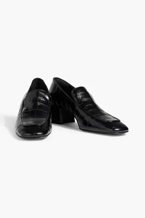 TOTEME Croc-effect Leather Loafers - Black