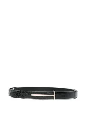TOM FORD Crocodile-embossed T-buckle Belt - Black