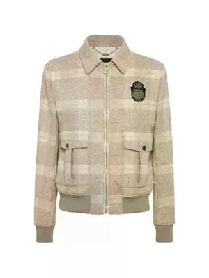 BILLIONAIRE Check-crest Bomber Jacket - Neutrals