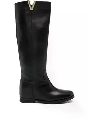 JULIE DEE V-detail Leather Boots