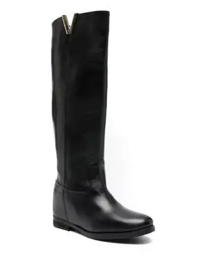 JULIE DEE V-detail Leather Boots