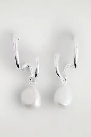 Cos Double-hoop Pearl Earrings - Silver-colored
