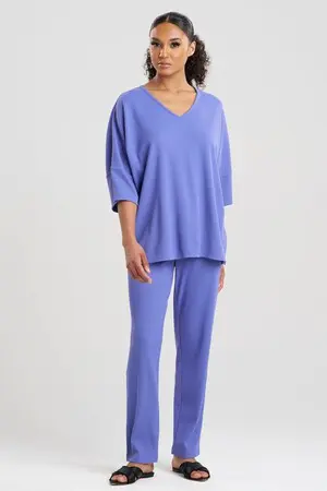 Natori Tranquility Waffle V-neck Top - Blue