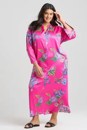 Natori Festival Satin Zip Caftan - Pink