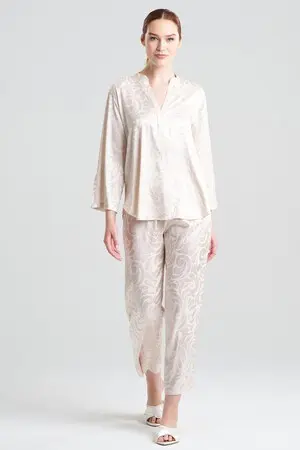 Natori Scroll Satin Jacquard Long Sleeve Pj - White