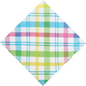 C&F HOME Easter Spring Blossom Pastels Plaid Printed Cloth Napkins Set Of 6 - Red