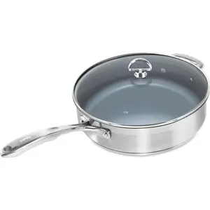 CHANTAL Induction 21 Saute Pan W/ Ceramic Coating & Glass Lid - Silver