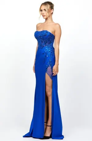 BARIANO Madeleine Strapless High Split Gown