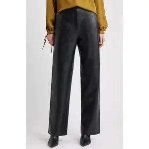 Nordstrom Wide Leg Leather Trousers - Black