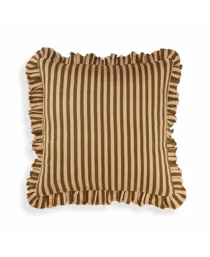 TOV FURNITURE Alessia Striped Ruffle 20 Square Accent Pillow - Taupe