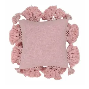 TOV FURNITURE Stone Washed Blush Cotton Tasseled Pillow - Pink