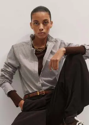 ME+EM Striped Shirt - Warm Chocolate/soft White