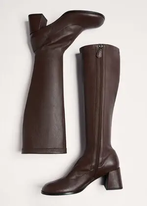 Brown Knee-High Stretch Boots