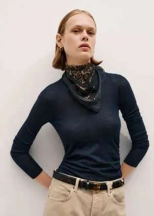 ME+EM Superfine Merino Wool Knit Top - Indigo Blue Mélange