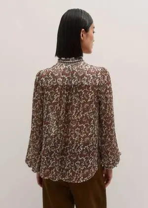 ME+EM Silk Blend Graphic Lace Print Tie Blouse