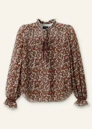 ME+EM Silk Blend Graphic Lace Print Tie Blouse