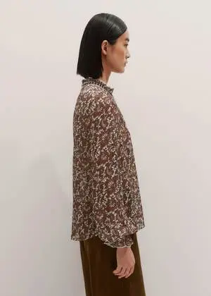 ME+EM Silk Blend Graphic Lace Print Tie Blouse