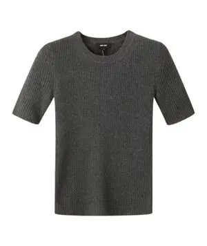 ME+EM Cashmere Rib Knit Tee - Dark Charcoal Mélange
