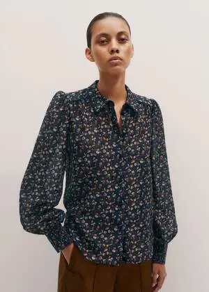 ME+EM Silk Cotton Cottage Garden Print Blouse