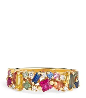 SUZANNE KALAN Yellow Diamond And Rainbow Sapphire Ring - Gold