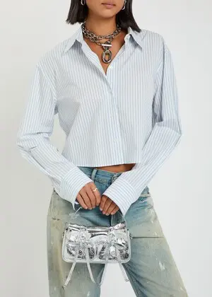 Acne Studios Multipocket Micro Metallic Leather Top Handle Bag - Silver