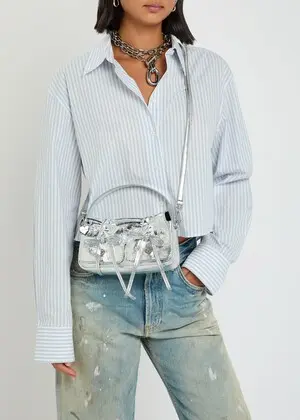 Acne Studios Multipocket Micro Metallic Leather Top Handle Bag - Silver