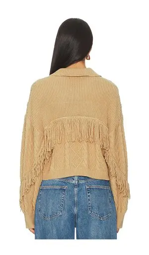 Central Park West Elyse Cabled Fringe Sweater Cardigan - Camel