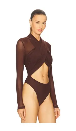 Bardot Aliyah Wrap Bodysuit - Chocolate