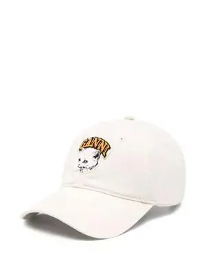 GANNI Cat-Embroidered Baseball Cap Neutrals