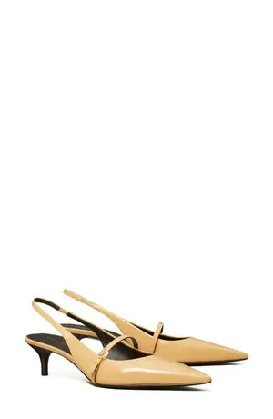 Tory Burch Double T Buckle Slingback Mary Jane Kitten Heel Pumps - Biscotti/biscotti
