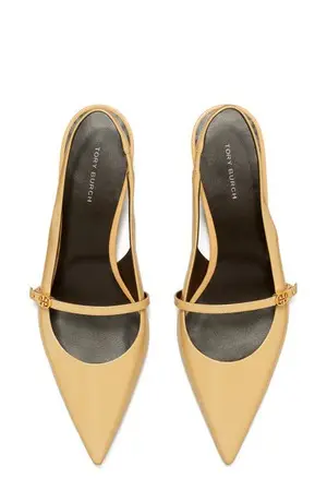 Tory Burch Double T Buckle Slingback Mary Jane Kitten Heel Pumps - Biscotti/biscotti