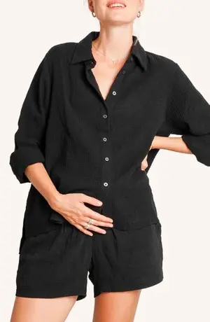 NOM MATERNITY Maternity & Nursing Shirt - Black