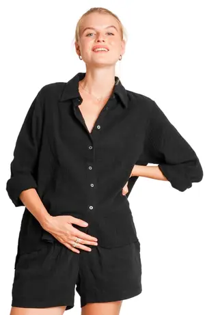 NOM MATERNITY Maternity & Nursing Shirt - Black