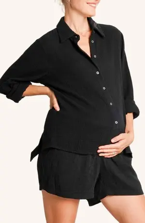 NOM MATERNITY Maternity & Nursing Shirt - Black