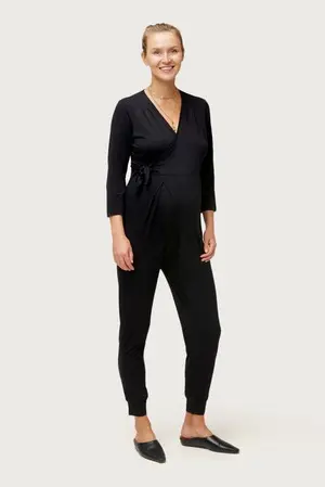 NOM MATERNITY Amabella Maternity & Nursing Jumpsuit - Black