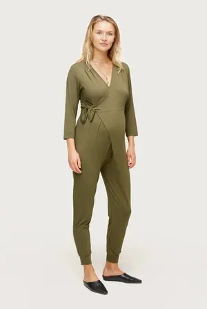 NOM MATERNITY Amabella Maternity & Nursing Jumpsuit Olive
